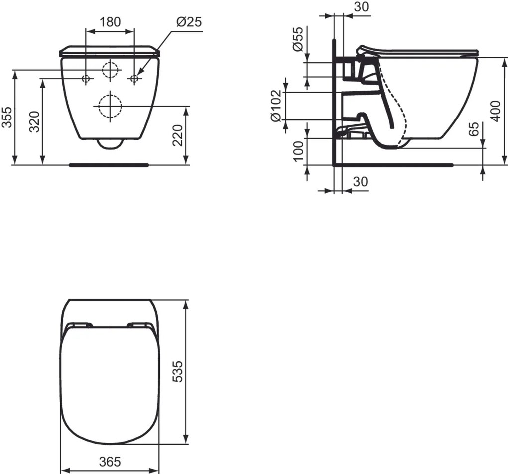 Ideal Standard Tesi WC Set - Závěsné WC AQUABLADE s instalačním systémem ProSys, ovládací tlačítko černé, sedátko se SoftClose