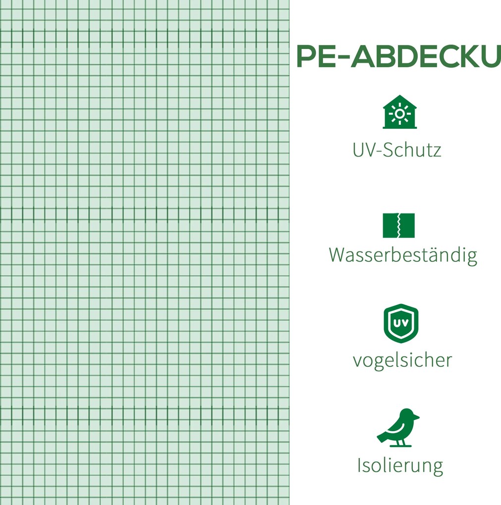Náhradní plachta Outsunny pro zahradní skleníkový tunel 9 m², rozměry plachty 3L x 3B x 2H m PE anti-UV vodotěsná 6 oken + rolovací dveře na zip Zele…