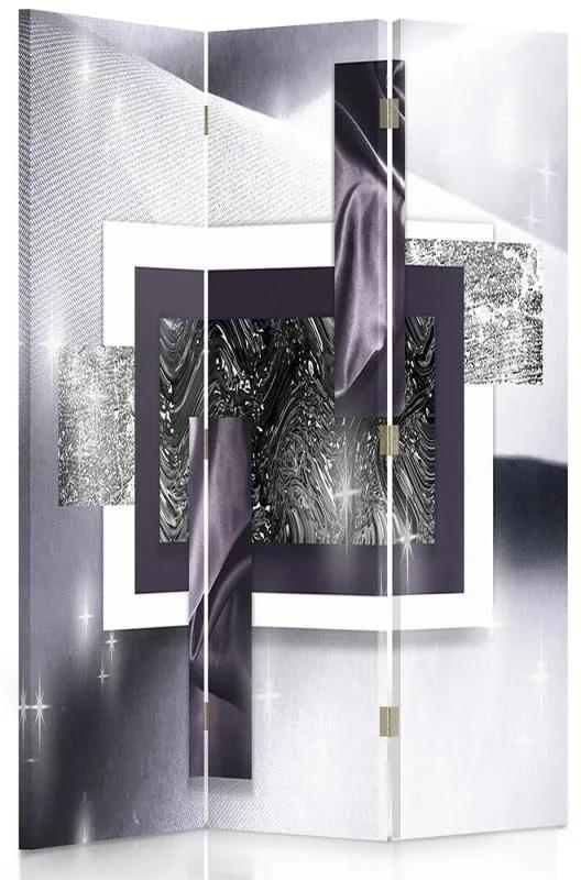 Ozdobný paraván Abstraktní fialově šedá - 110x170 cm, třídílný, obustranný paraván 360°