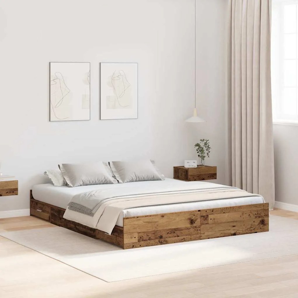 Rám postele s úložným prostorem s čelo Staré dřevo 150 x 200 cm 3335291