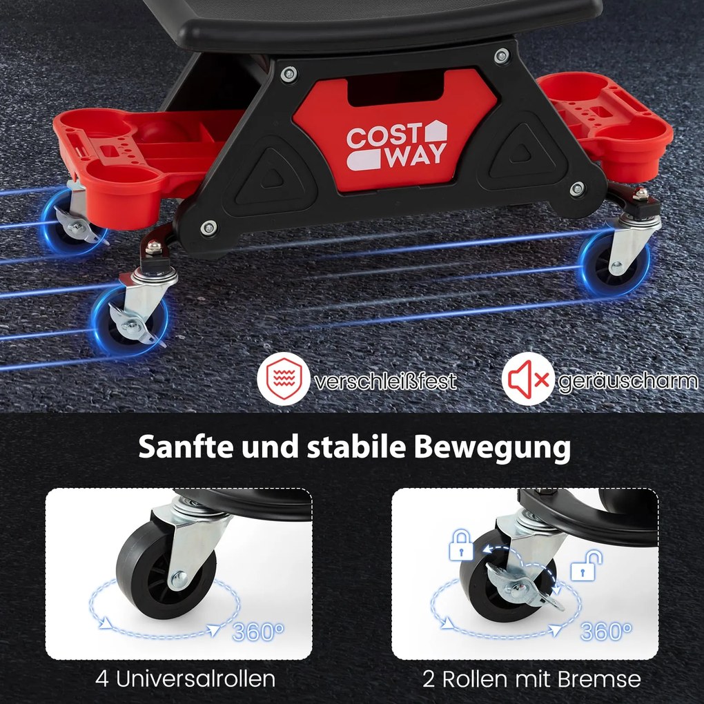 Costway Pojízdná stolička pro mechaniky Těžká dílenská stolička na kolečkách
