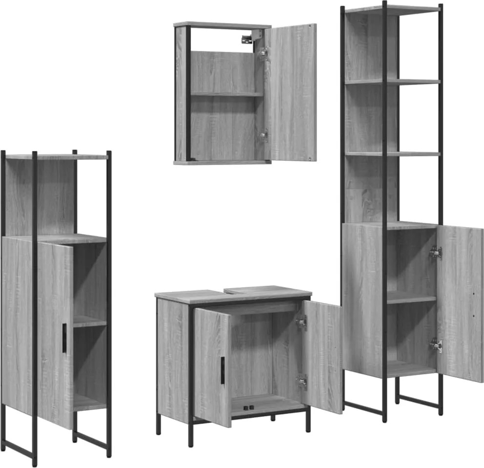 4dílný set koupelnového nábytku šedý sonoma kompozitní dřevo 3214833