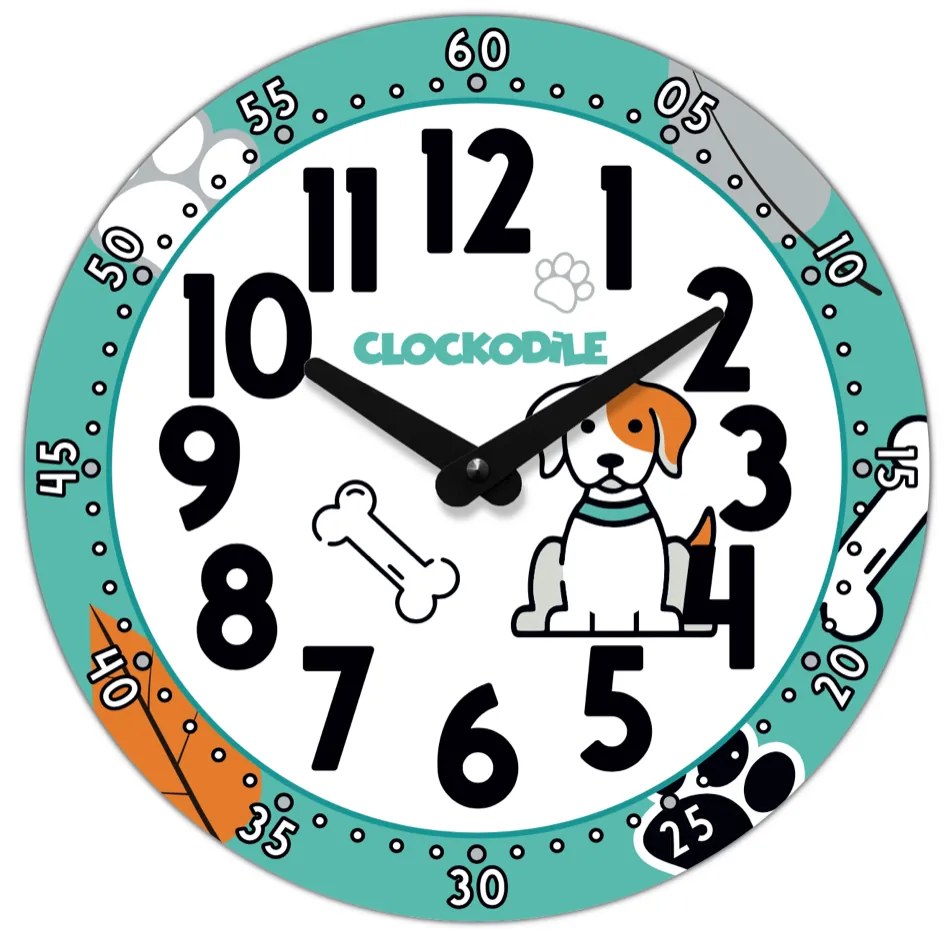 CLOCKODILE Dětské nástěnné hodiny modré s pejskem ⌀25cm CCT0033