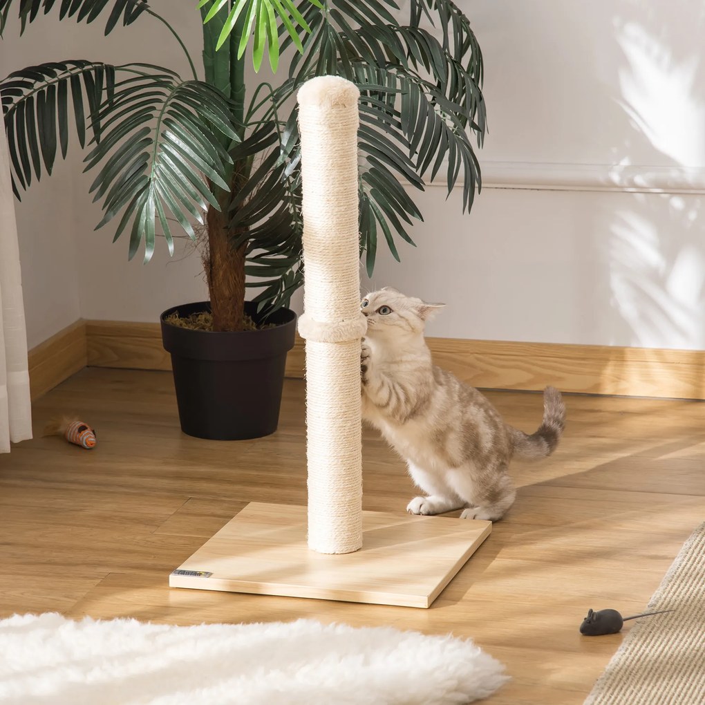 Škrabadlo PawHut sisalové škrabadlo pro kočky 60 cm stabilní s míčkem z dřevotřísky Béžový dub pro aktivní hru