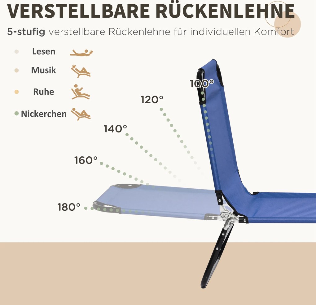 sada 2 skládacích lehátek Zahradní lehátko s 5 polohami výškově nastavitelného opěradla, nosnost až 120 kg