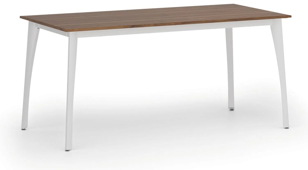 Jednací kancelářský stůl PRIMO OMEGA, 160x80 cm, bílá podnož, ořech