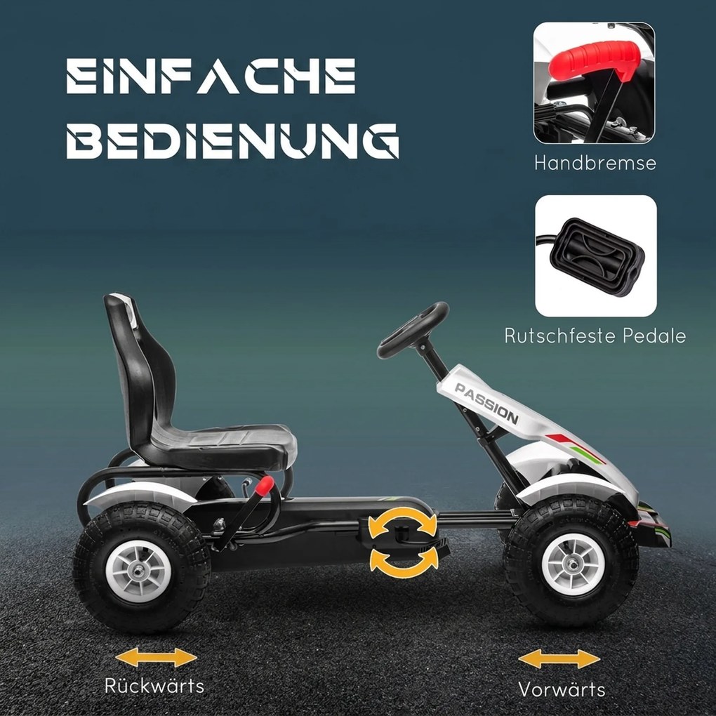 HOMCOM Pedálový Go-Kart pro děti od 5 let – dětské pedálové auto s nastavitelným sedadlem, gumovými pneumatikami a ruční brzdou pro chlapce a dívky, …
