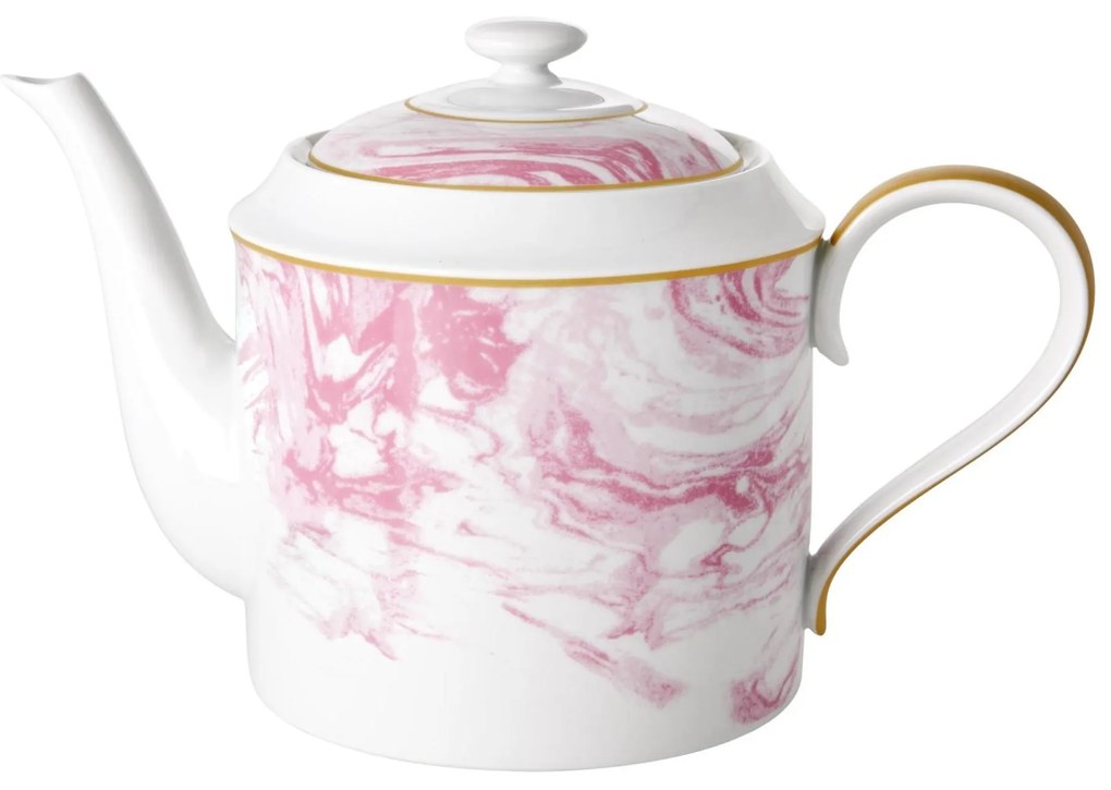 rice Porcelánová konvice Marble Print Pink 1280 ml, růžová barva, bílá barva, zlatá barva, porcelán