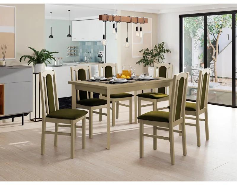 Rozkládací jídelní stůl se 6 židlemi AL08, Barva dřeva: bílá-L, Potah: 26x - Kronos 22