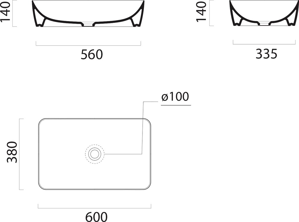 GSI, SAND keramické umyvadlo na desku 60x38 cm, bílá ExtraGlaze, 903611