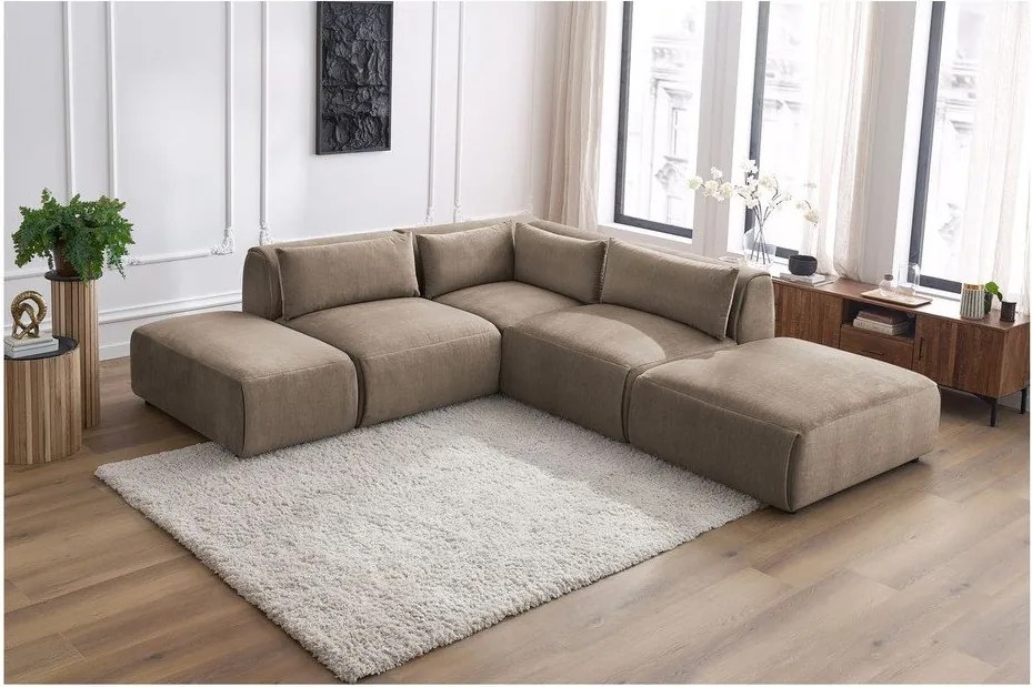 Taupe sametová modulární rohová pohovka Jeanne – Bobochic Paris