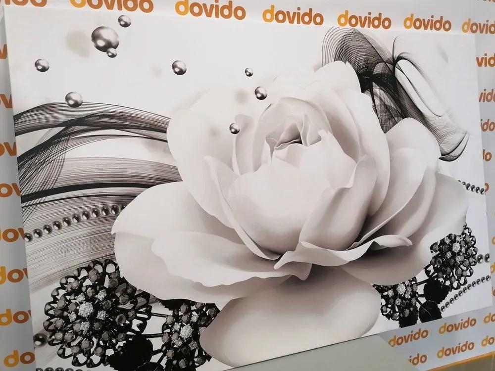 Obraz luxusní růže s abstrakcí v černobílém provedení - 120x80 cm