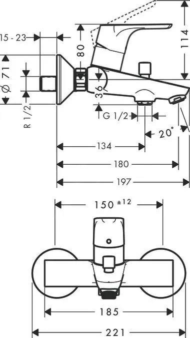 Hansgrohe Focus E2, vanová baterie, chromová, 31940000