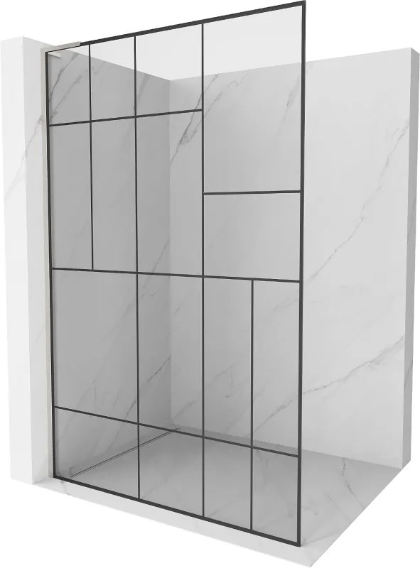 Mexen Kioto L, sprchová zástěna Walk-In 90 x 200 cm, 8mm čiré sklo černý vzor, broušená ocel profil, 800-090-103-97-78