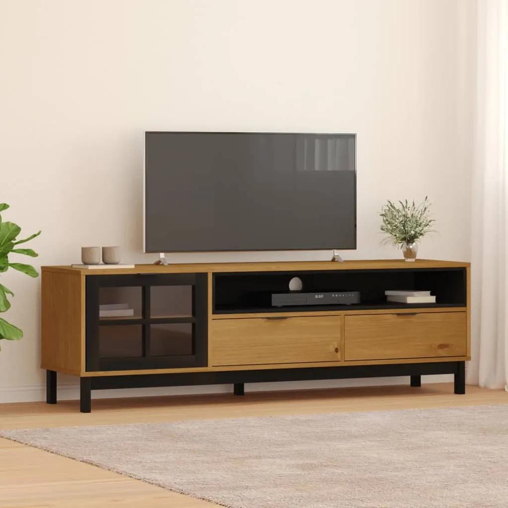 TV skříňka s prosklenými dvířky FLAM 158x40x50 cm borové dřevo - Default Title