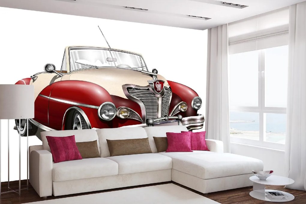 DIMEX | Vliesová fototapeta Vintage kabriolet MS-5-2210 | 375 x 250 cm| červená, bílá, béžová