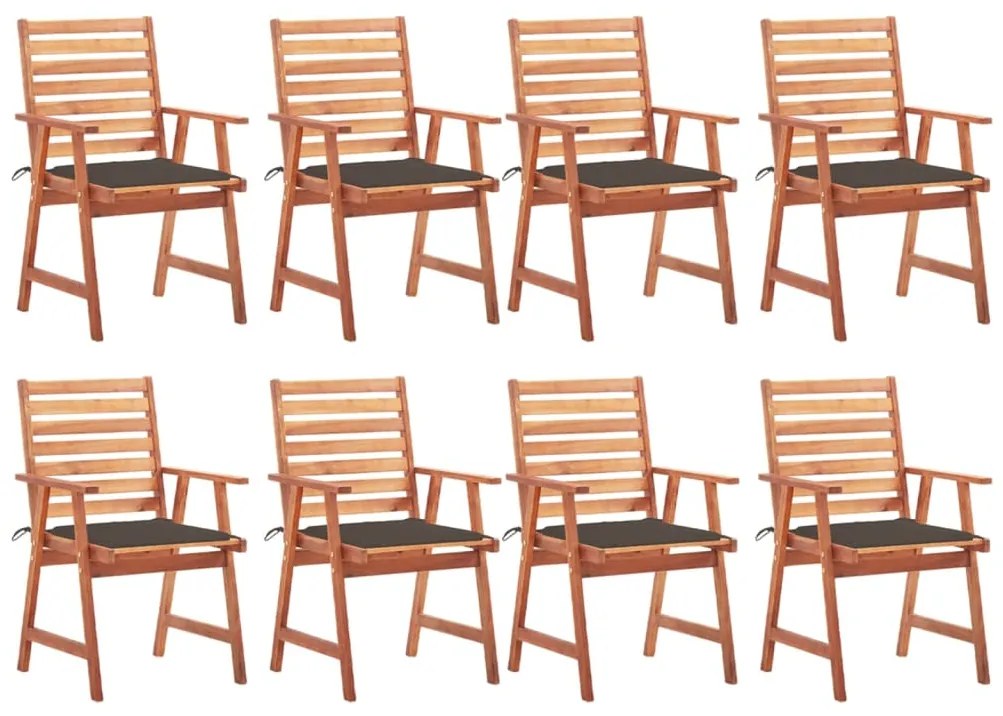 3078382 vidaXL Zahradní jídelní židle 8 ks s poduškami masivní akáciové dřevo