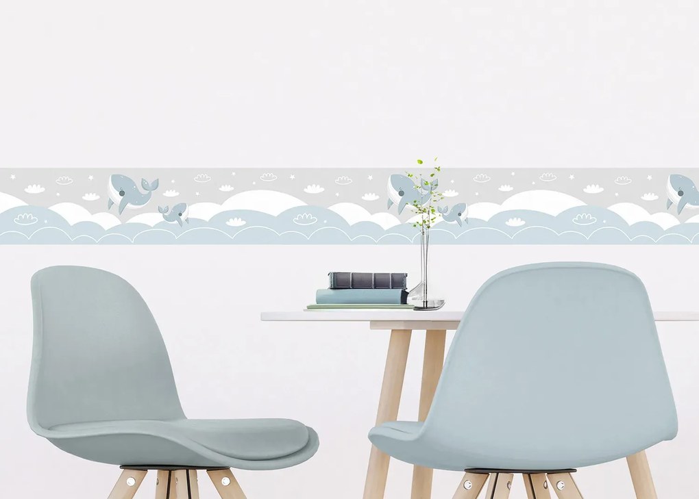 Dětská samolepící bordura na zeď Modré Velryby | 5 m x 13.8 cm | DWBD8489