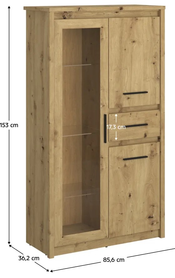 Kondela Nízká vitrína 2D1W1S, dub artisan, AIRON