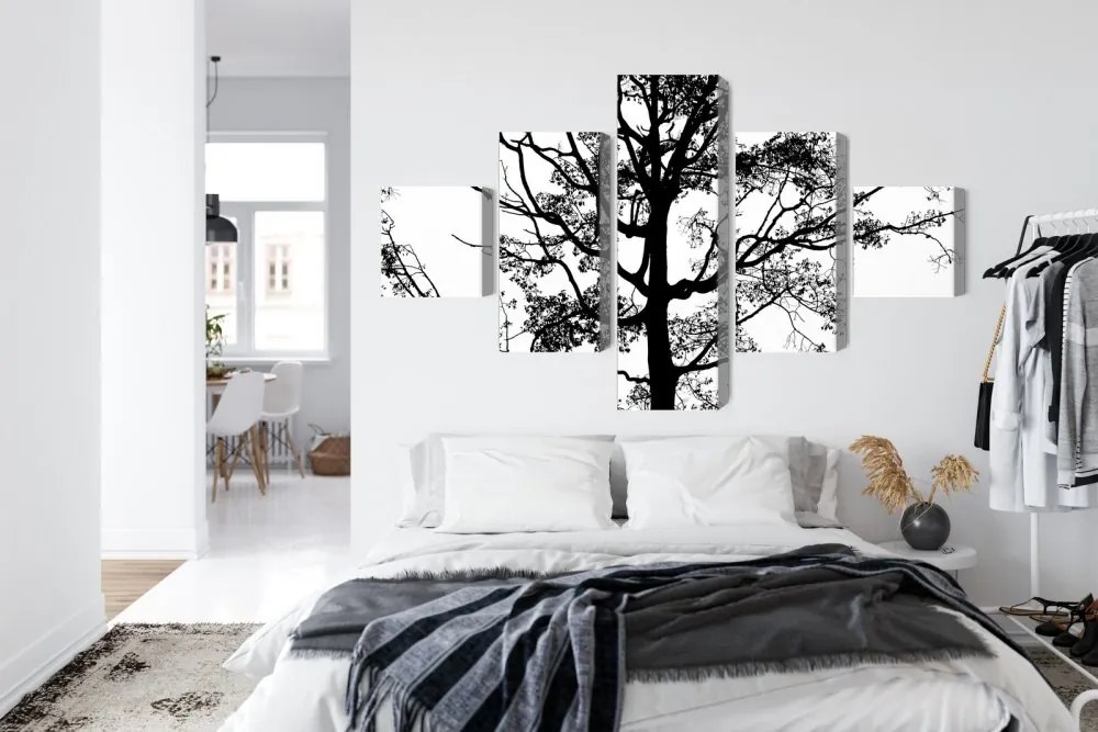 Vícedílný obraz Černý Strom Na Bílém Pozadí Nedostatek Nedostatek Plátno Canvas 150x90
