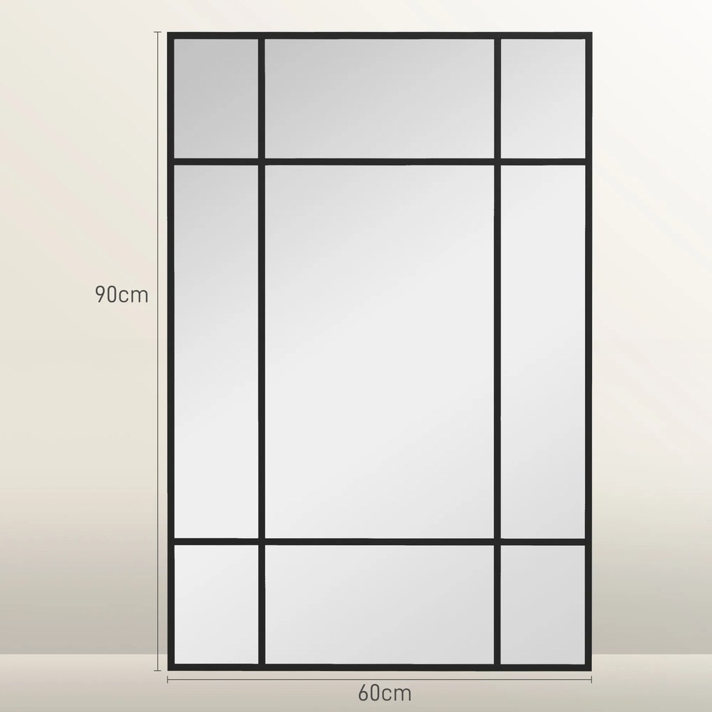 HOMCOM Obdélníkové nástěnné zrcadlo 90x60 cm s kovovým rámem - Dekorativní zrcadlo do obývacího pokoje, ložnice a předsíně