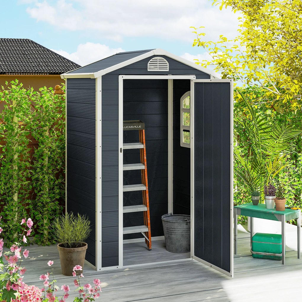 Outsunny zahradní kůlna zahradní kůlna na nářadí s větracím oknem jednoplášťová střecha kovová šedá 134 x 104 x 204 cm pro zahradu a venkovní použití…