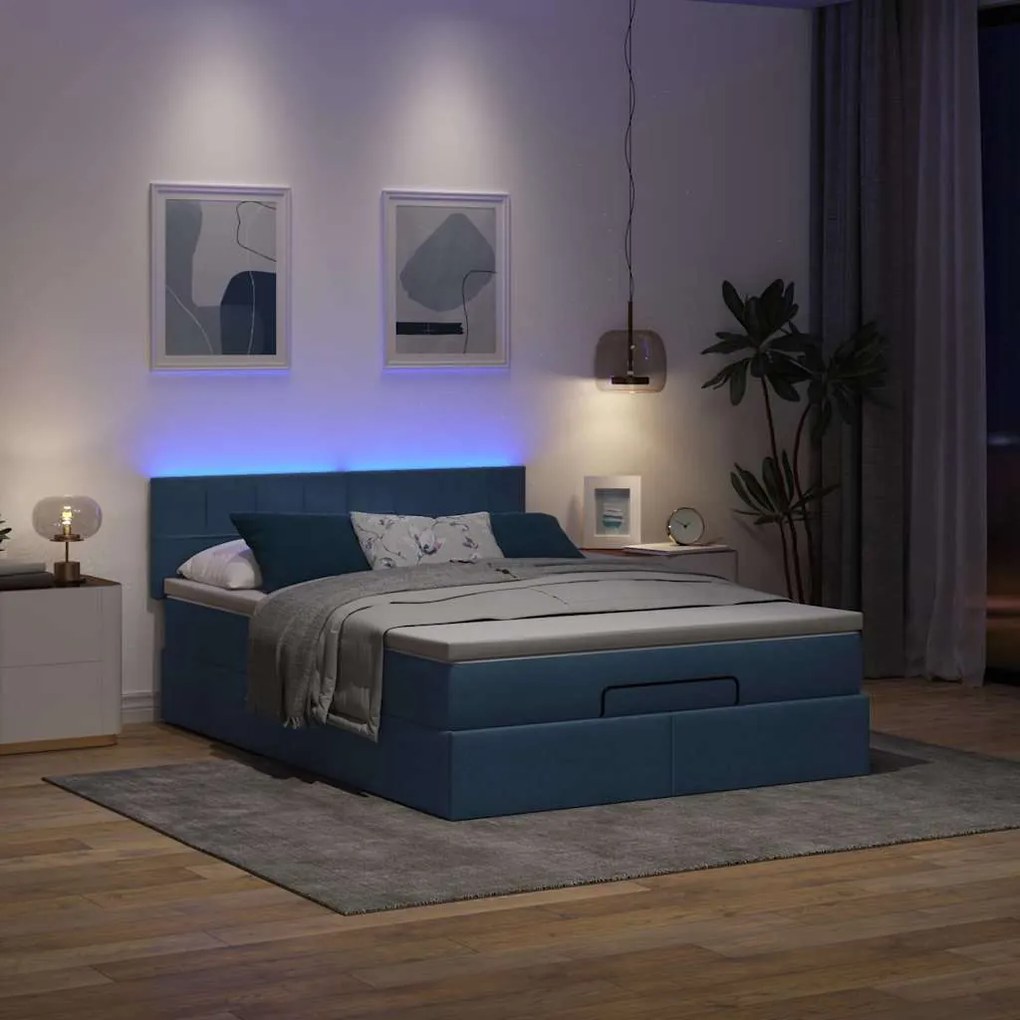 Osmanský rám postele s matrací modrá 140x200cm textil 3312318