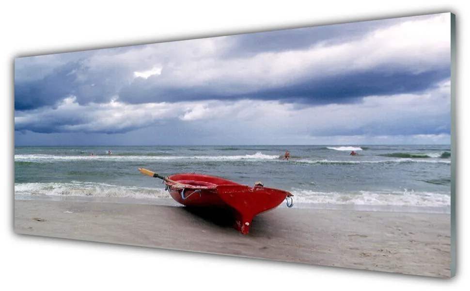 akrylový obraz Loďka Pláž Moře Krajina 125x50 cm