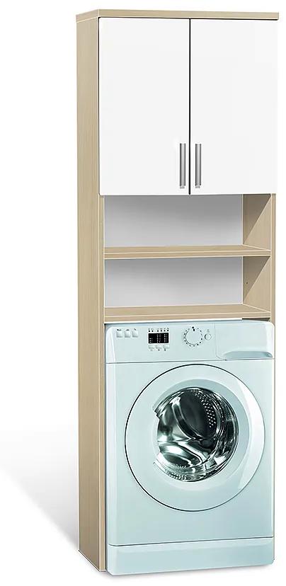 Nabytekmorava Vysoká koupelnová skříňka nad pračku K20 barva skříňky: akát, barva dvířek: bílý lesk