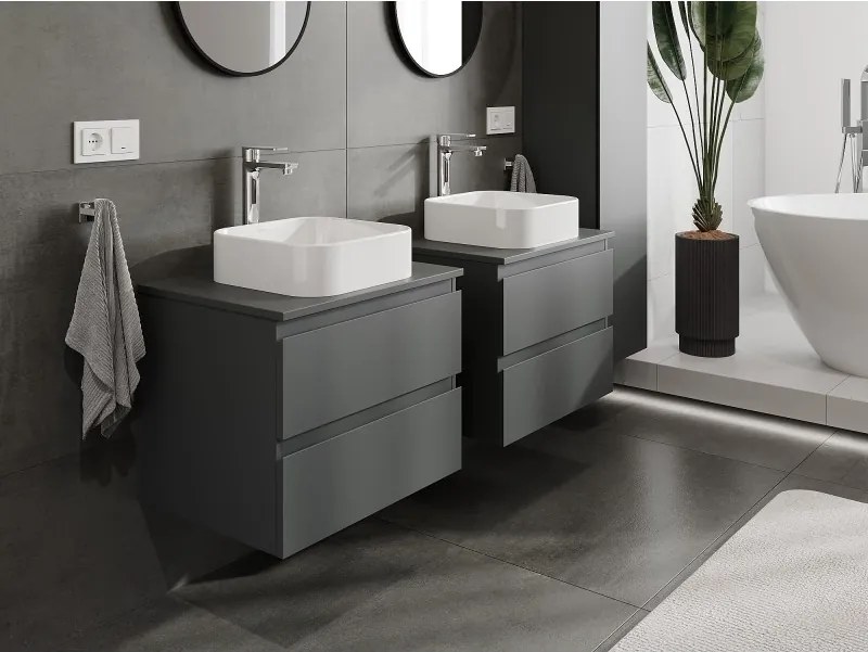 Mexen Orio, koupelnová skříňka 60 cm s horní deskou, 2 zásuvky, grafitová matná, 91A10-06047-2-BFFC66