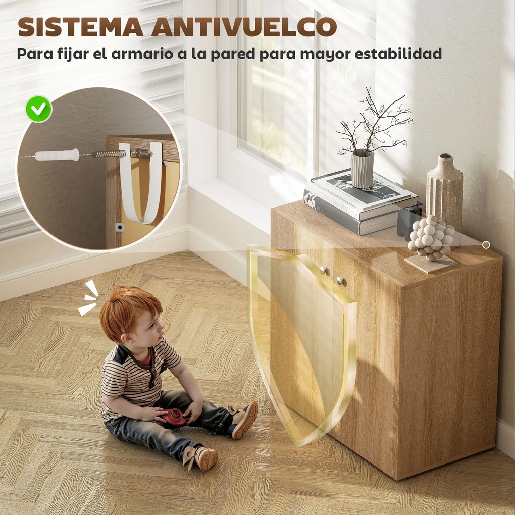 HOMCOM Skříňka do obývacího pokoje s 2 dvířky, úložná skříň s 2 policemi na knihy, oblečení a hračky, moderní styl 70x39x70 cm, přírodní dřevo