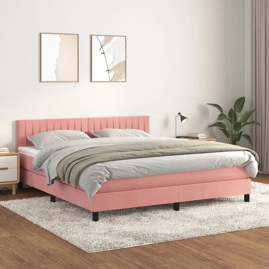 Box spring postel s matrací růžová 160x200 cm samet 3141436