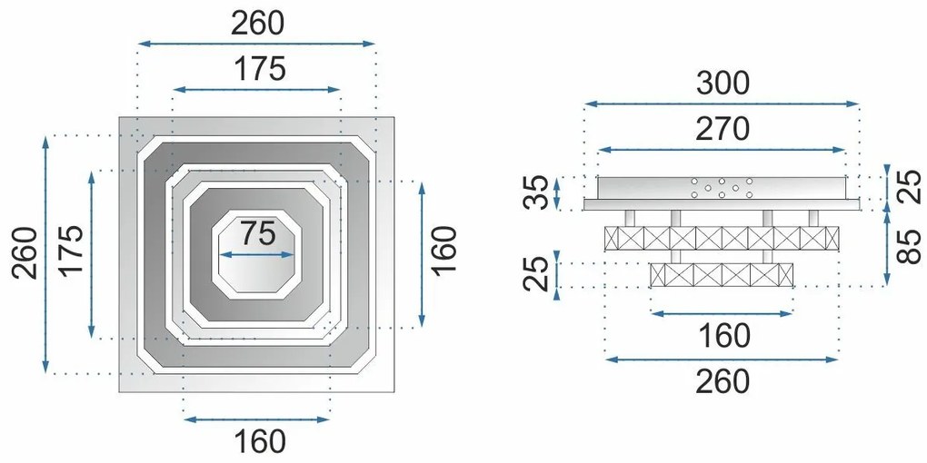 Toolight, LED 24W krystalová stropní lampa čtvercová APP410-C, chromová-zlatá, OSW-65008