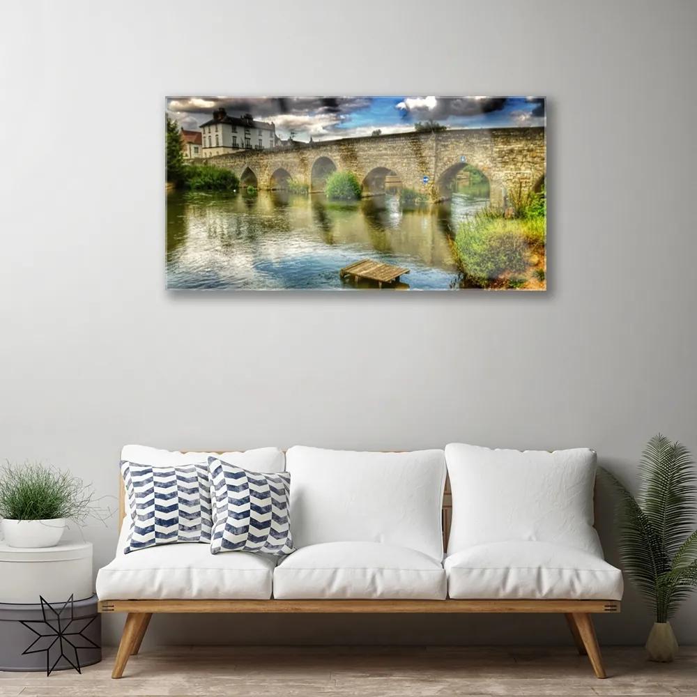 Obraz na skle Most Řeka Architektura 140x70 cm