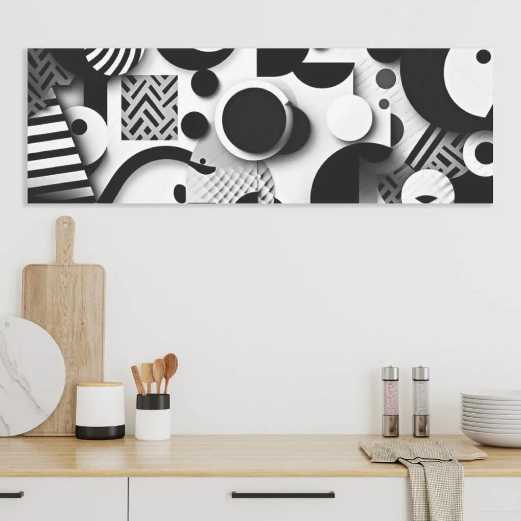 Obraz na plátně - Černobílá abstrakce s kruhy Pop Art FeelHappy.cz Velikost obrazu: 240 x 80 cm