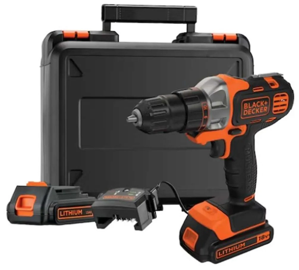 BLACK+DECKER Nářadí - 18V AKU multifunkční vrtací šroubovák, 2x aku 1,5 Ah Li-Ion, nabíječka MT218KB-QW