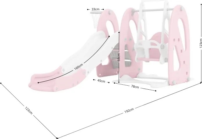 Dětská skluzavka s houpačkou a košem inSPORTline Nebelino růžová