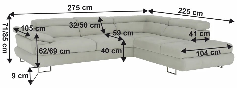 Kondela Sedací souprava, světle šedá, látka, pravá, BUTON P