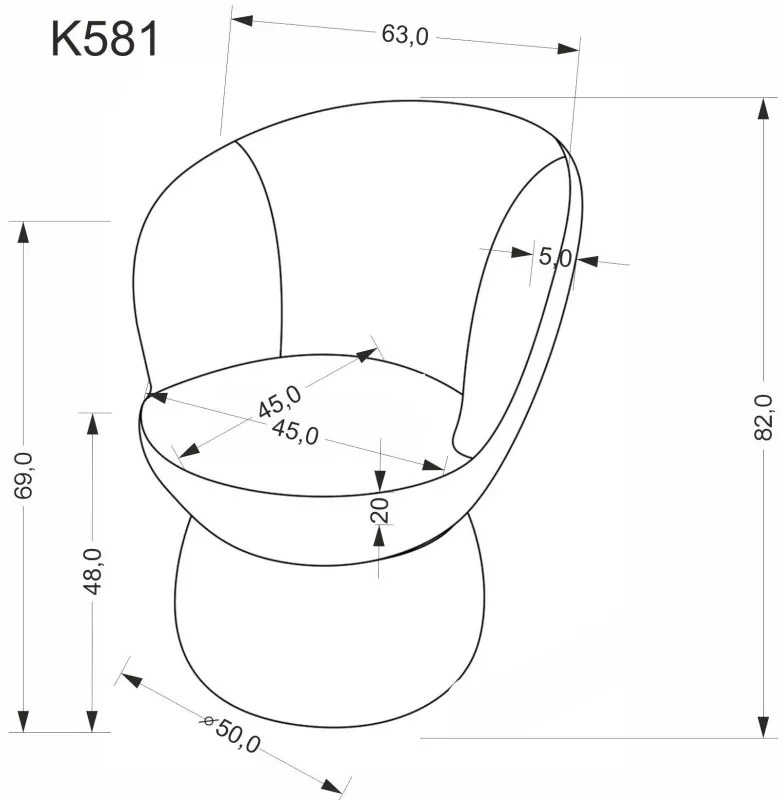 Relaxační otočné křeslo FRANNY — kov, látka, šedá