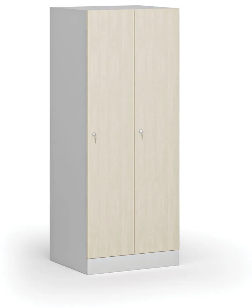 Šatní skříňka snížená, 2 oddíly, 1500 x 600 x 500 mm, cylindrický zámek, laminované dveře, buk