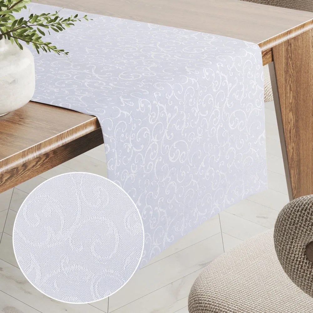 Biante Teflonový běhoun na stůl TF-078 Ornamenty - studená bílá 20x120 cm