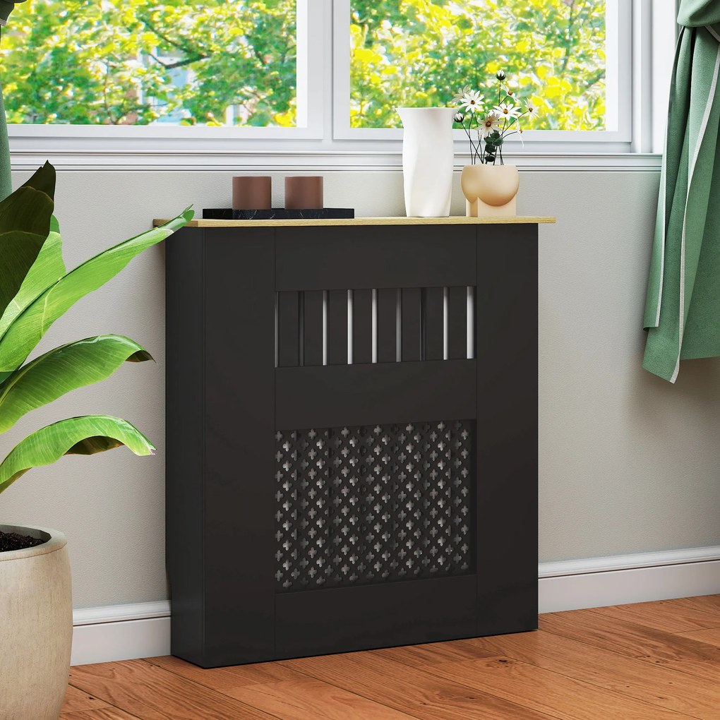 HOMCOM kryt radiátoru 78 x 19 x 81 cm, kryt radiátoru, moderní lamelový a voštinový design, černá
