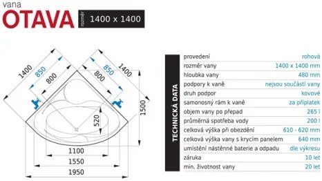 Santech OTAVA 140 x 140 cm SAOTA140 vana akrylátová