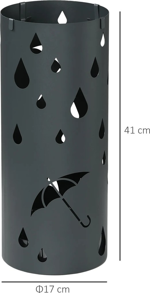 HOMCOM Stojan na deštníky, ocel, sloupovitý tvar, odnímatelná přihrádka na podstavci, Ø17 x 41V cm, šedý