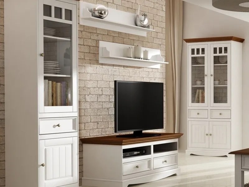 Bílý nábytek TV stolek Belluno Elegante, dekor bílá | ořech, masiv, borovice