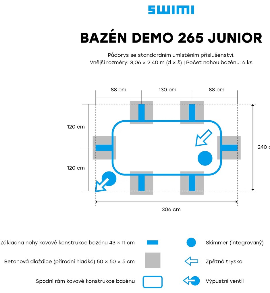 Technypools Bazén DEMO 265 JUNIOR 3,06 x 2,40 x 1,25 m (9986P) Barva: šedá