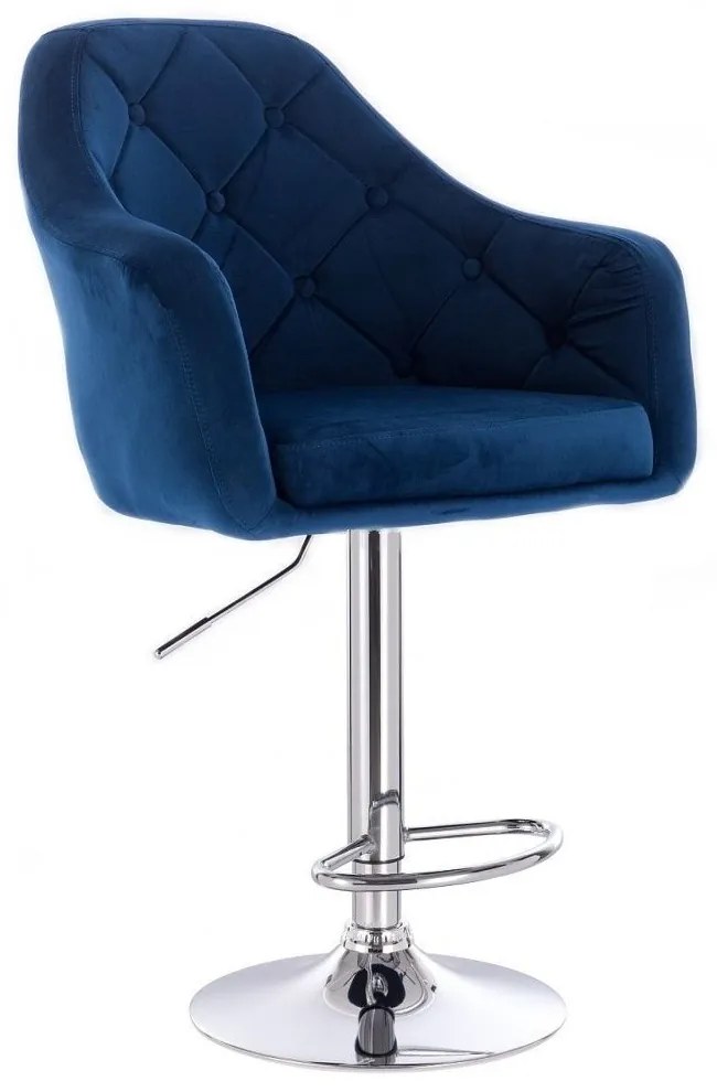 LuxuryForm DESIGN Barová židle ANDORA VELUR na stříbrné kulaté podstavě - modrá