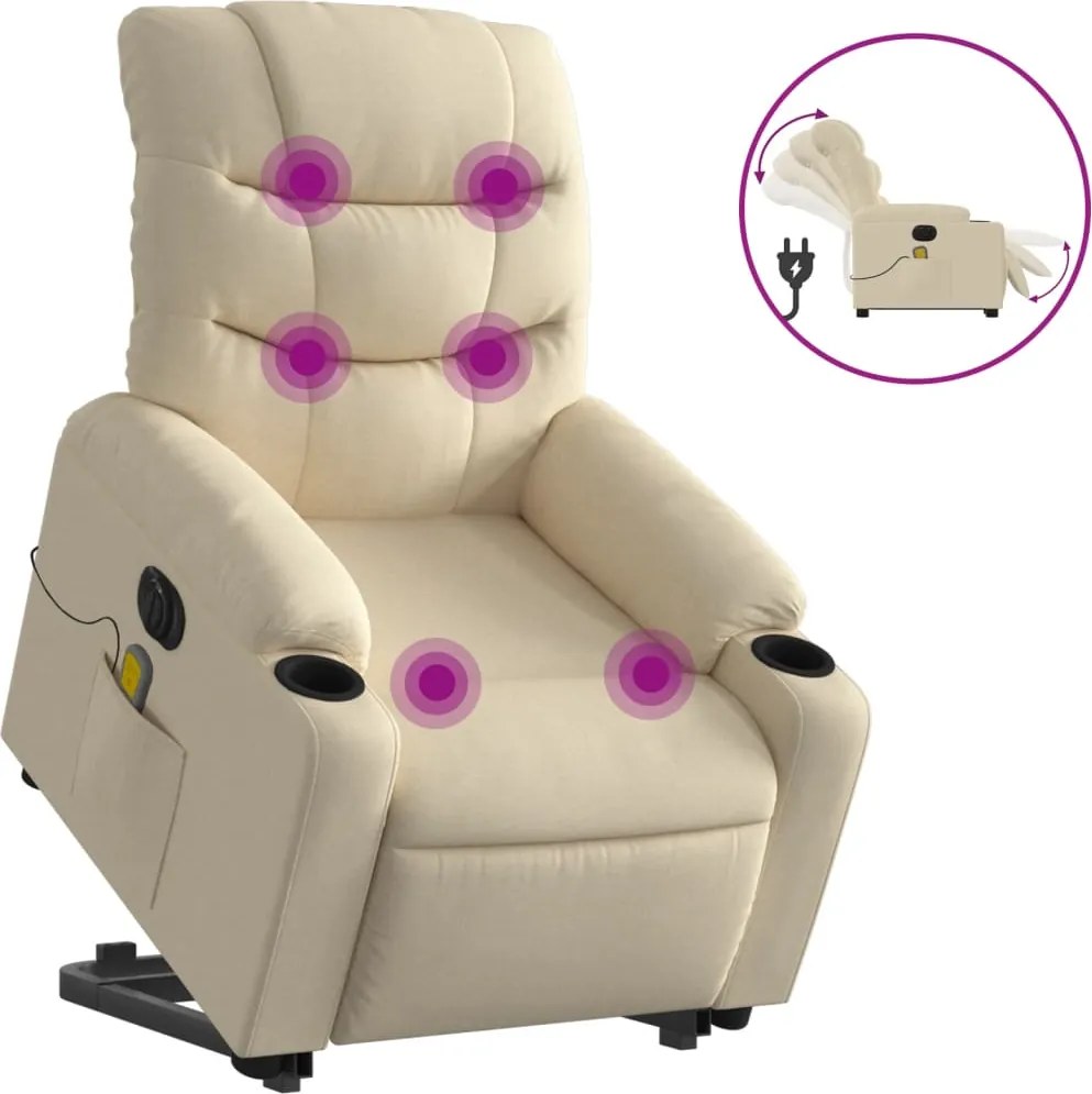 Elektrické zvedací masážní polohovací křeslo krémové textil 3206680