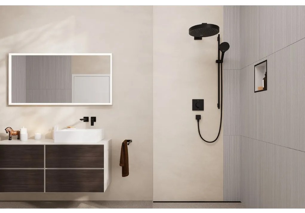 Hansgrohe Rainfinity, sprchová sada 130 3jet EcoSmart s tyčí S Puro 90 cm, černá matná, HAN-28744670
