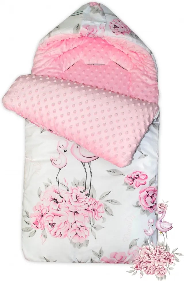 Bavlněný spací vak/fusák Baby Nellys, minky, Plameňák, 45 x 95 cm - růžový